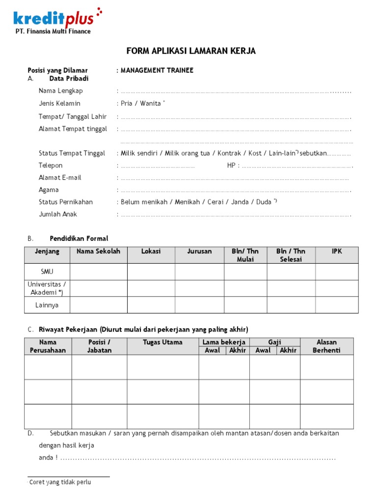 Form Aplikasi MT | PDF | Karier & Perkembangan | Hukum