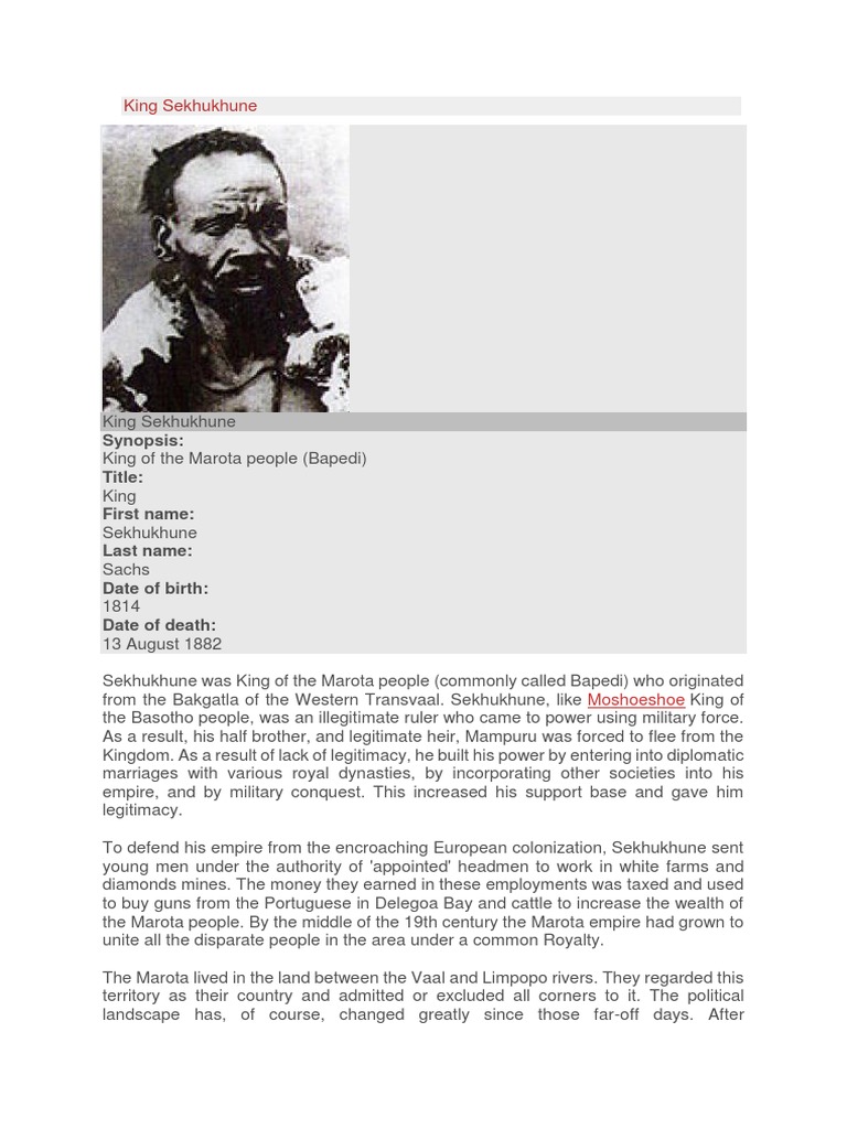 King Sekhukhune | Colony Of Natal | Boer