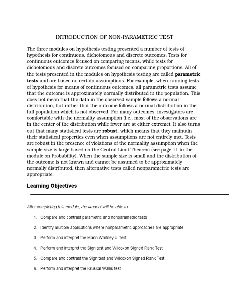Introduction to Nonparametric Tests | PDF | Nonparametric Statistics ...