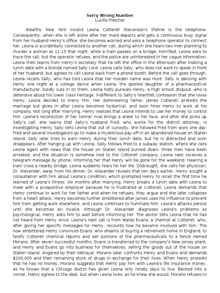 Sorry Wrong Number - Text | PDF | Violence