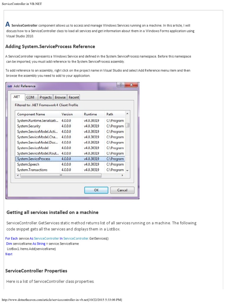 Managing Windows Services in VB.NET Using the ServiceController Class | PDF | Microsoft Visual ...