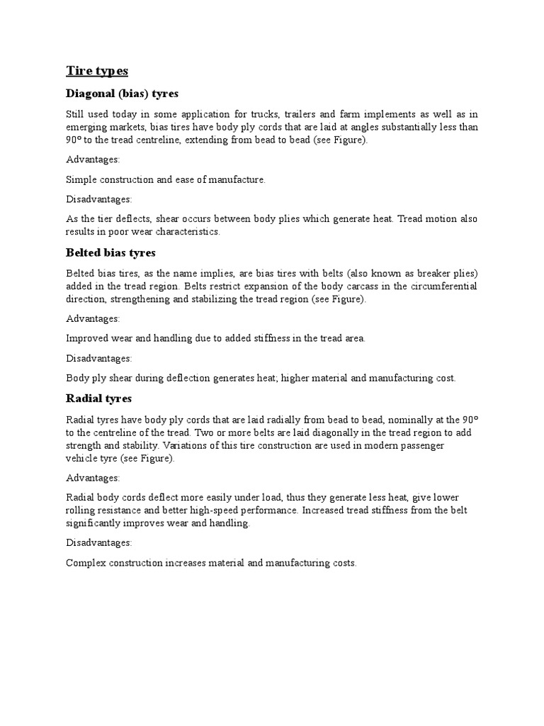 Tire Types: Diagonal (Bias) Tyres | PDF | Tire | Materials