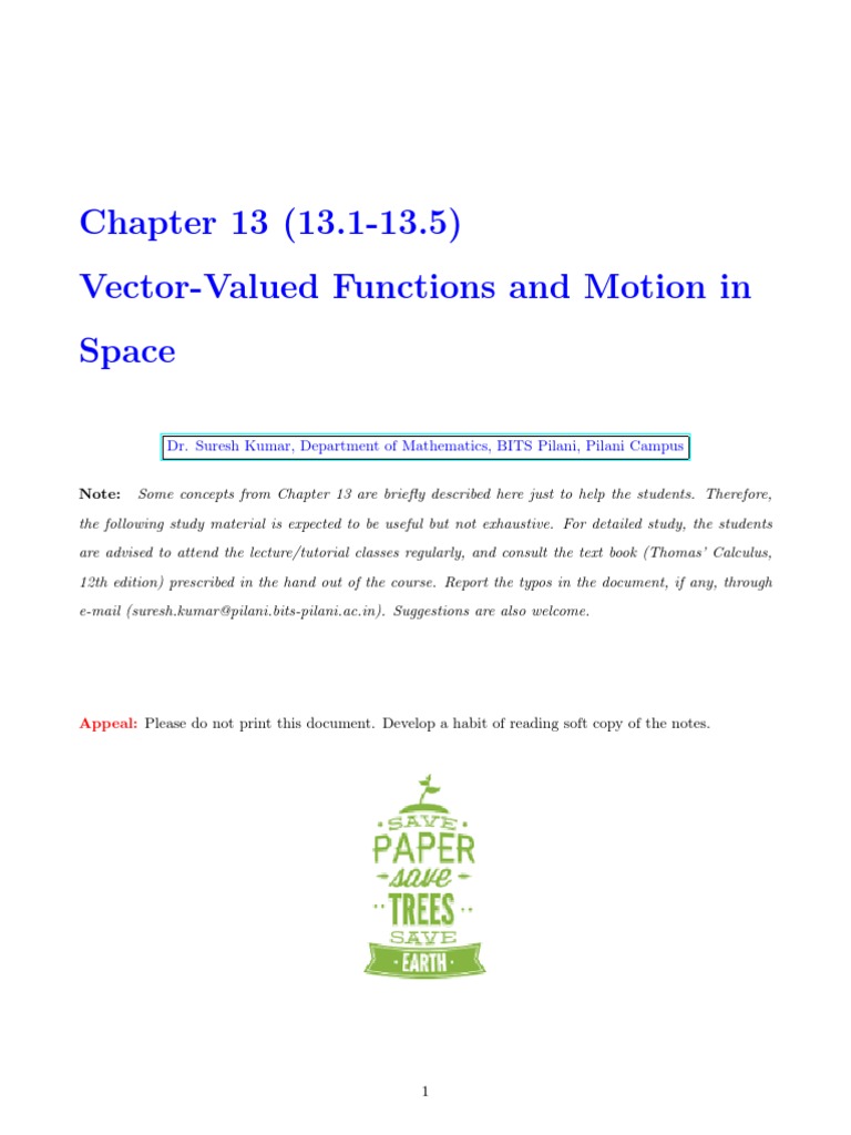 Chapter 13 (13.1-13.5) Vector-Valued Functions and Motion in Space | PDF | Curvature | Acceleration