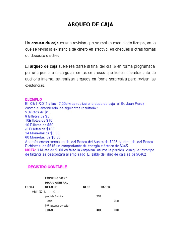 Arqueo de Caja | PDF