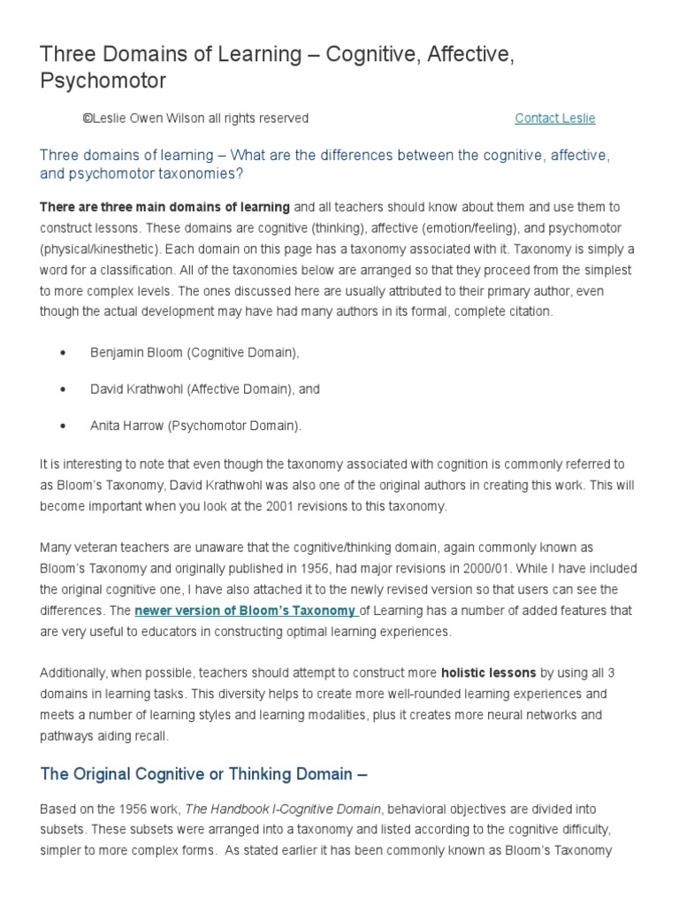 Three Domains of Learning | PDF | Affect (Psychology) | Emotions