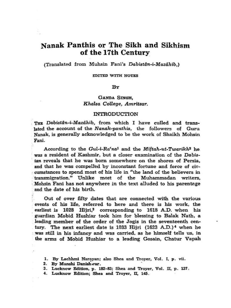 Nanak Panthis or The Sikhs and Sikhism of The 17th Century - Dr. Ganda ...