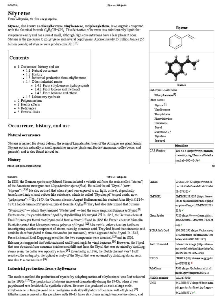 Styrene - Wikipedia.pdf | Chemical Substances | Chemistry