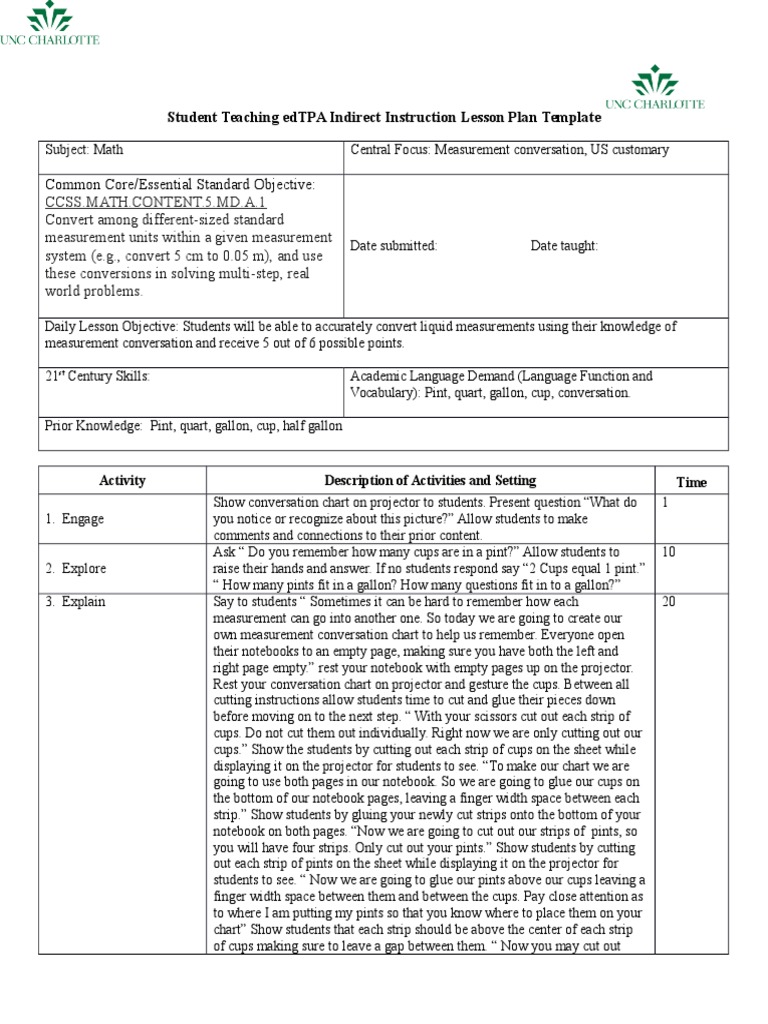 Student Teaching Edtpa Indirect Instruction Lesson Plan Template | PDF ...