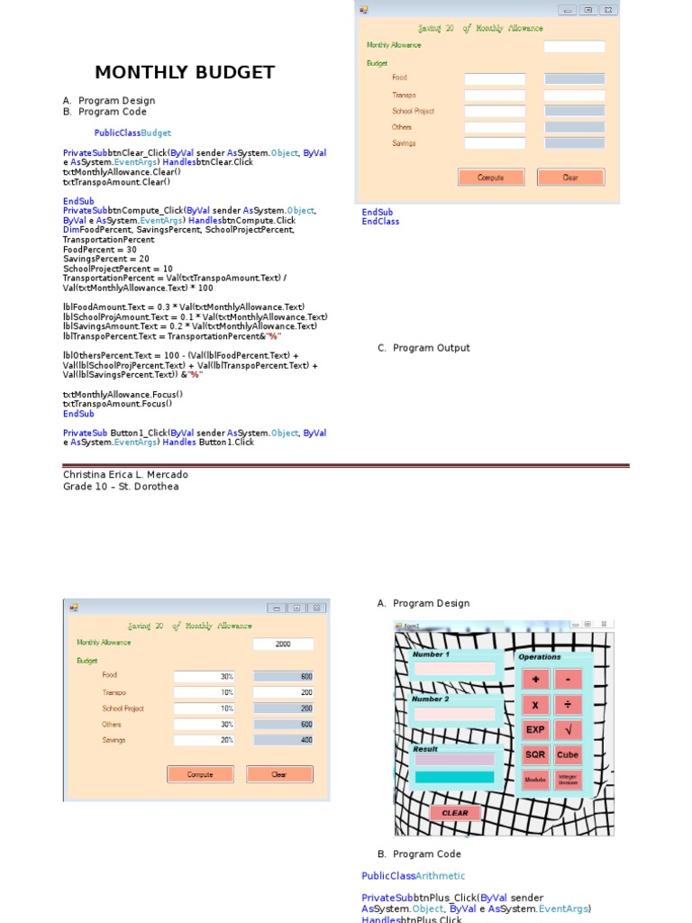 Monthly Budget: A. Program Design B. Program Code | Download Free PDF | Computer Programming ...