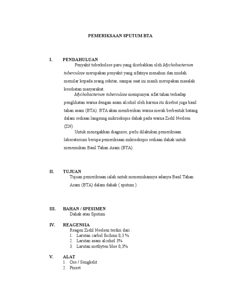 Pemeriksaan Sputum Bta | PDF