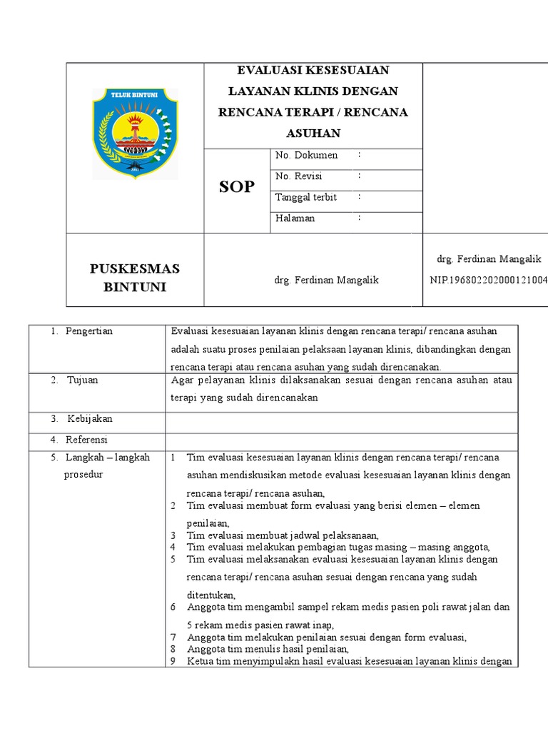 7.4.1. EP 3.SPO Evaluasi Kesesuaian Layanan Klinis Dengan Rencana Terapi Atau Asuhan | PDF