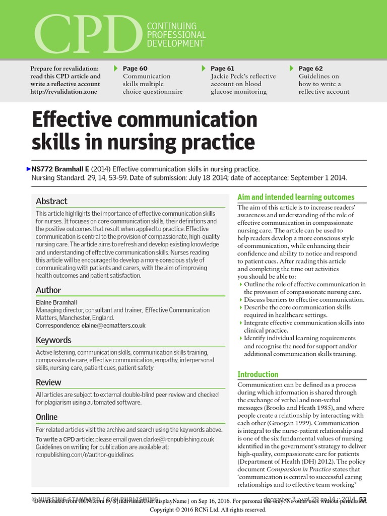 Effective Communication Skills in Nursing Practice | PDF | Empathy | Nursing