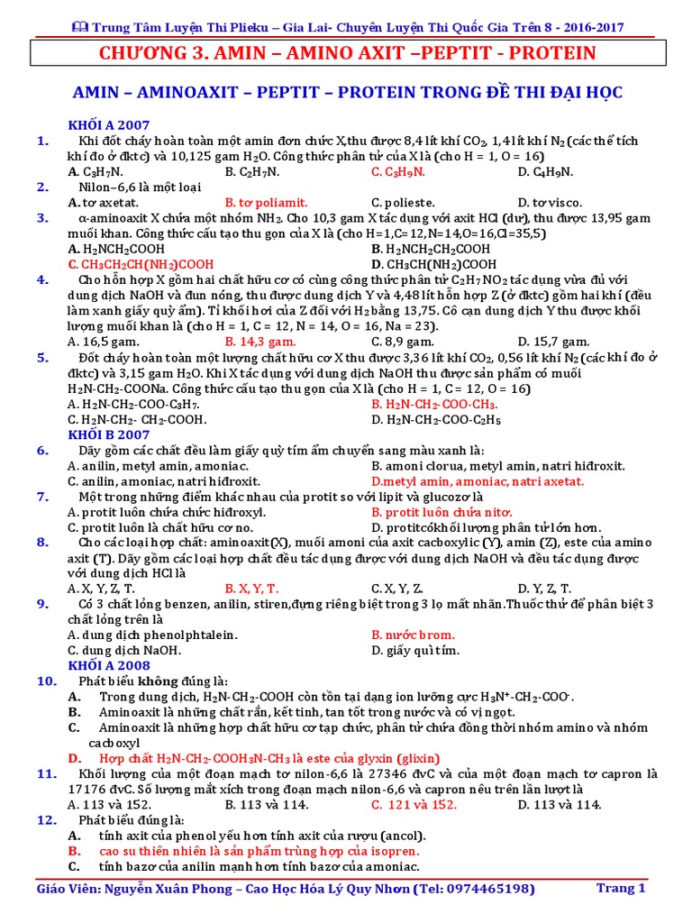 Amin - Aminoaxit - Peptit - Protein Trong Đề Thi Đại Học | PDF