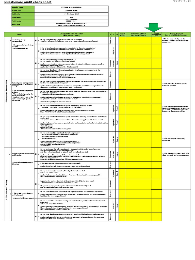 Questionnaire Audit SIM | PDF | Audit | Kalibrasi