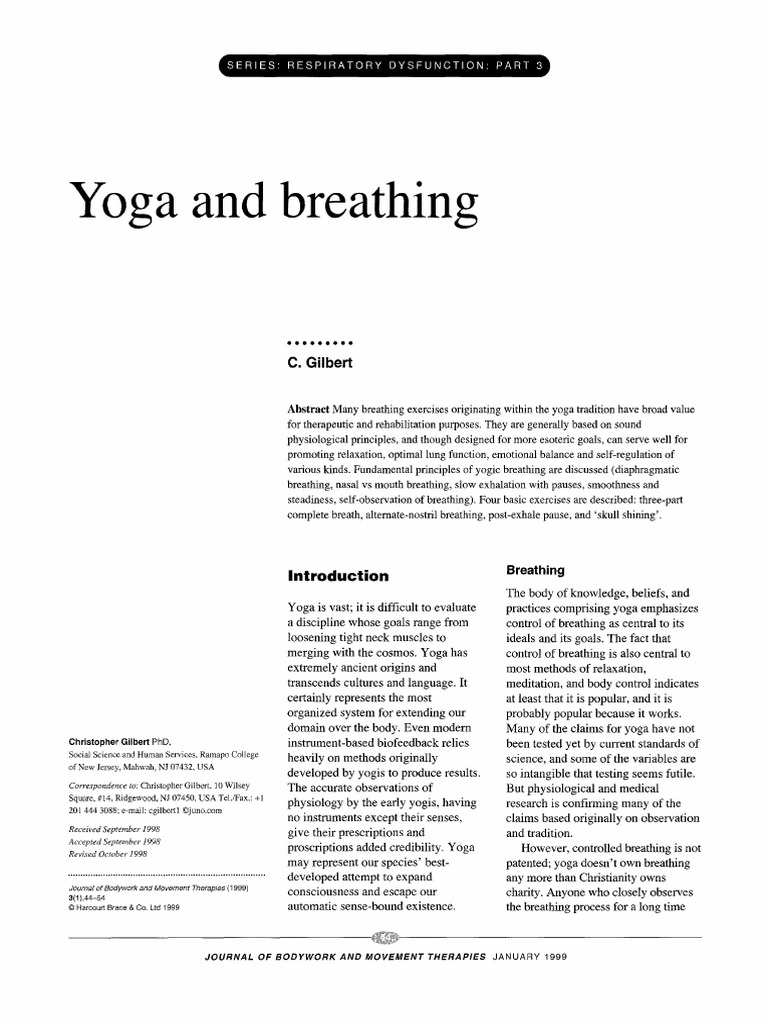 Gilbert1999 Yoga and Breathing | PDF | Breathing | Exhalation