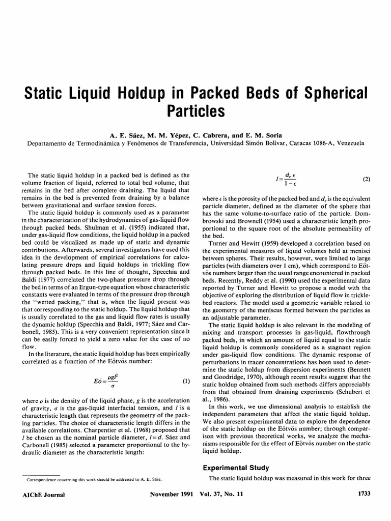 Static Liquid Holdup in Packed Beds of Spherical Particles | PDF ...