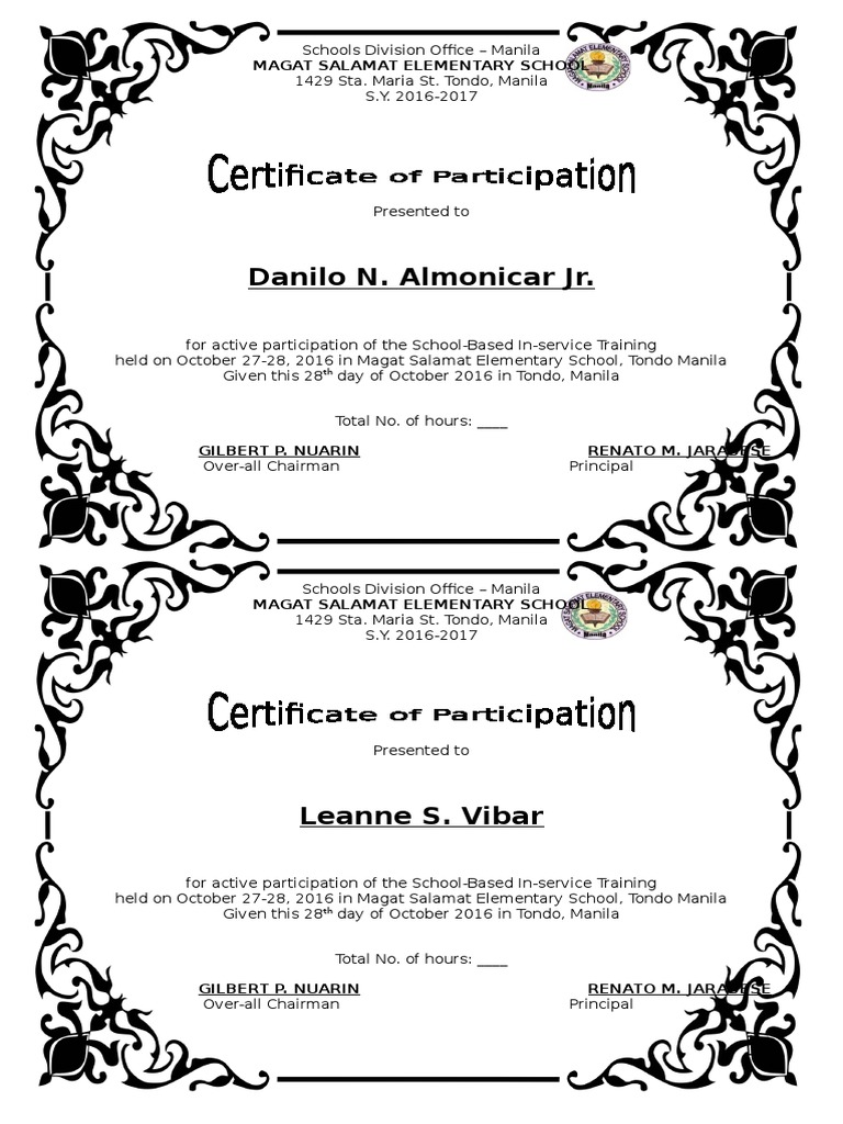 Cert Sample Inset | PDF | Luzon | Metro Manila