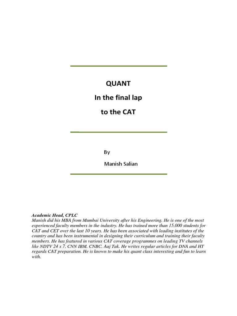 Quant in The Final Lap To The CAT: by Manish Salian | Download Free PDF ...