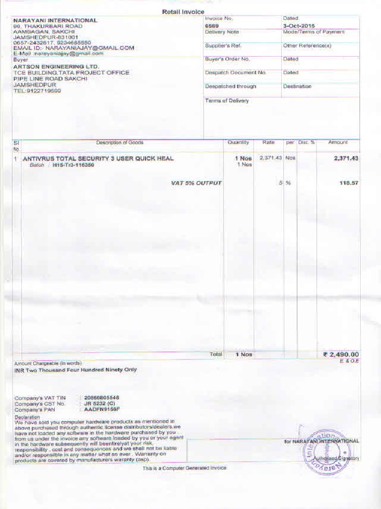 Quick Heal Bill Invoice | PDF