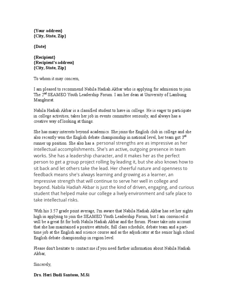 College Recommendation Letter | PDF