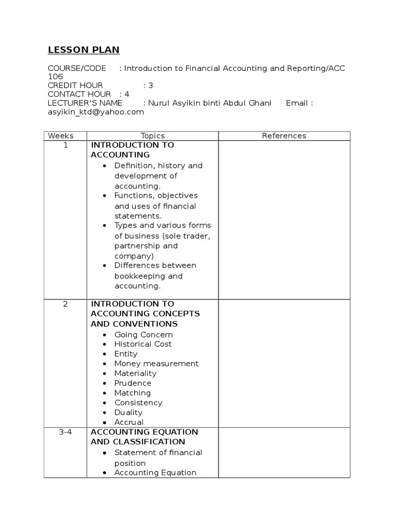 Lesson Plan: Introduction To Accounting | PDF