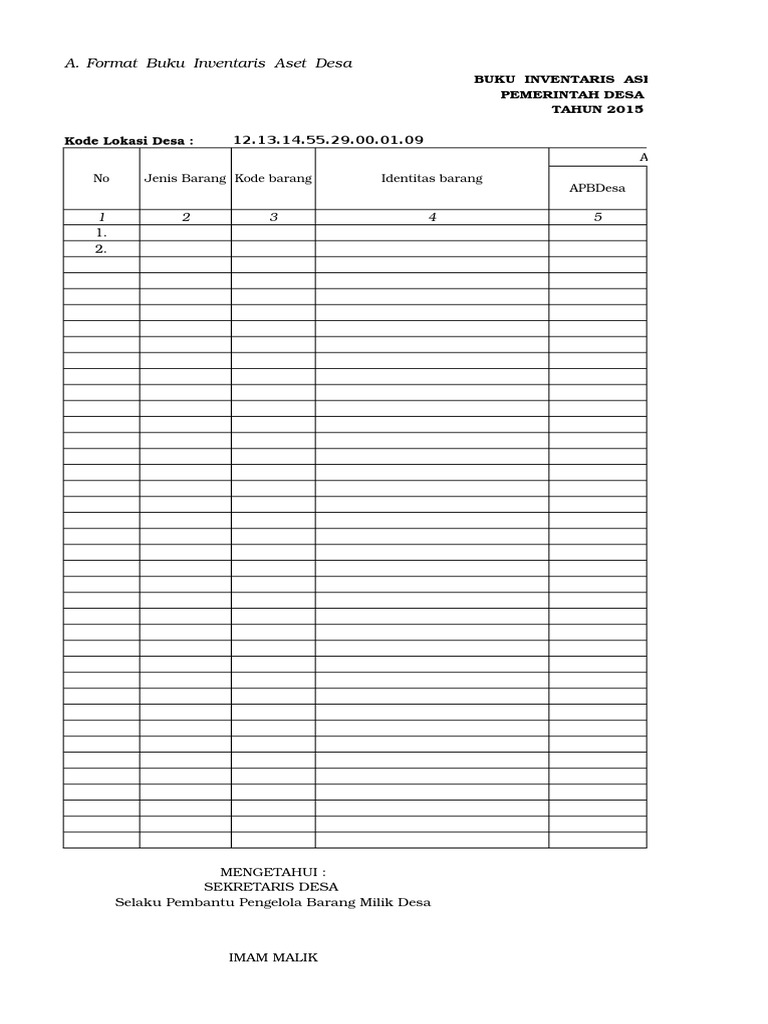 Format Buku Inventaris Aset Desa | PDF