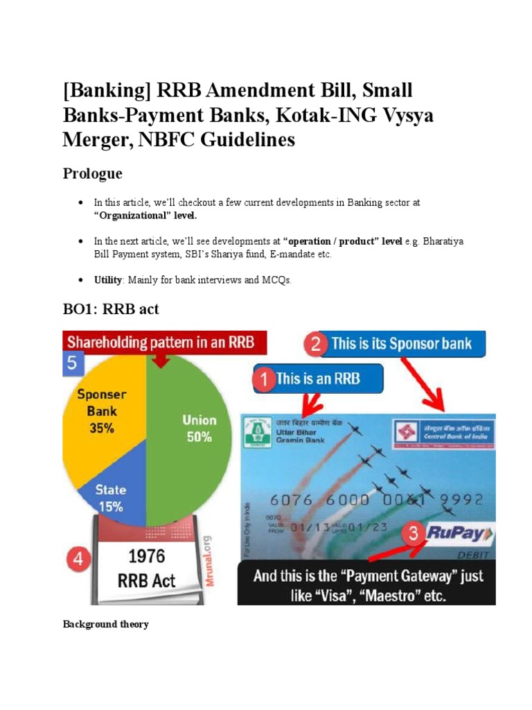 (Banking) RRB Amendment Bill, Small Banks-Payment Banks, Kotak-ING ...