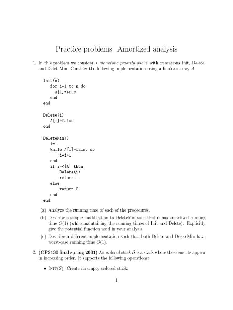 Practice Problems: Amortized Analysis | PDF | Time Complexity | Queue ... Practice Problems: Amortized Analysis | PDF | Time Complexity | Queue ...