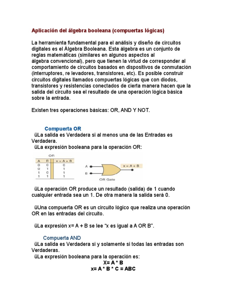 Aplicación Del Álgebra Booleana | Descargar gratis PDF | Puerta lógica | Electrónica