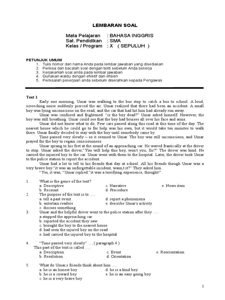 Soal Bahasa Inggris Kls X SMA | PDF | Grammar | Language Mechanics