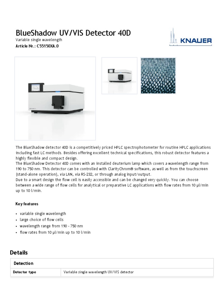 Blueshadow Uv/Vis Detector 40D: Details | Download Free PDF | Ultraviolet–Visible Spectroscopy ...