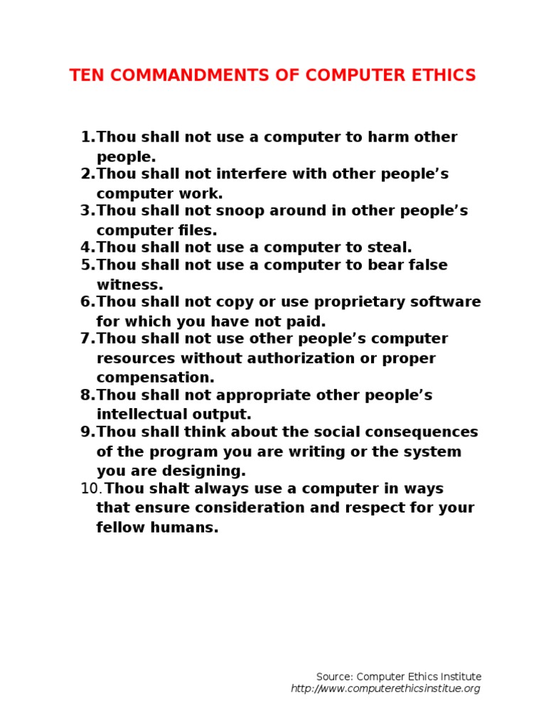 Ten Commandments of Computer Ethics: 10.thou Shalt Always Use A ...