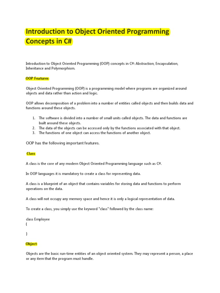 Oop Concept in C# | PDF | Object Oriented Programming | Object ...