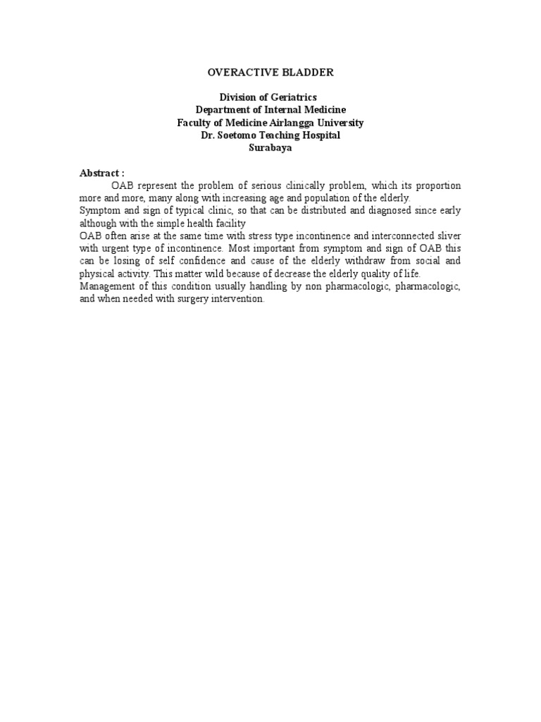 Overactive Bladder | PDF