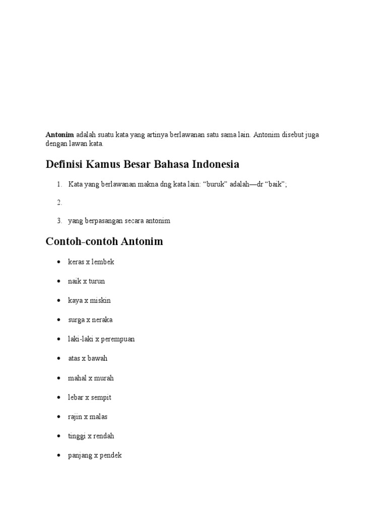Antonim Adalah Suatu Kata Yang Artinya Berlawanan Satu Sama Lain | PDF