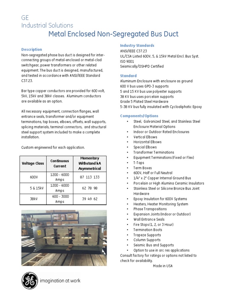 Metal Enclosed Non-Segregated Bus Duct: GE Industrial Solutions | PDF ...