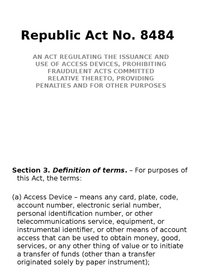 Presentation - RA 8484 | PDF | Fraud | Conspiracy (Criminal)