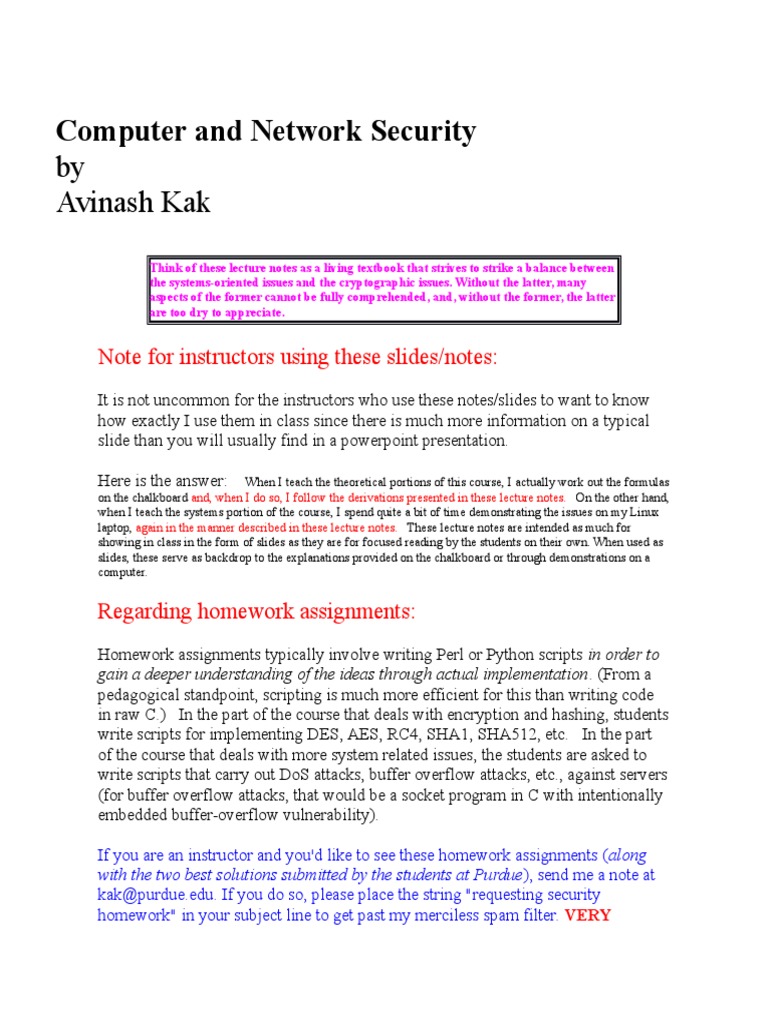Computer and Network Security Notes | PDF | Cryptography | Espionage ...