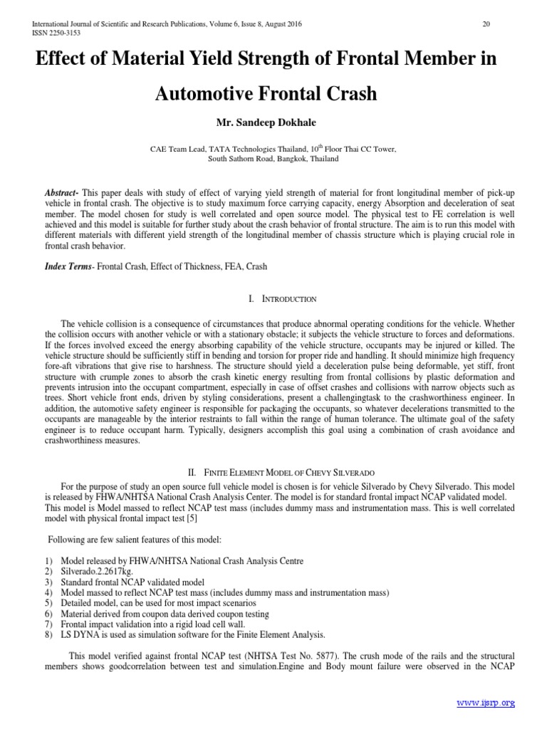 Effect of Material Yield Strength of Frontal Member in Automotive ...