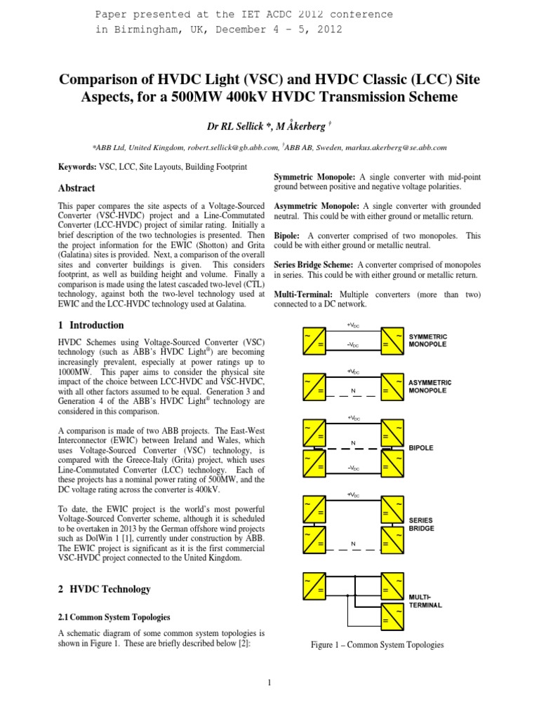 Comparison of HVDC Light and HVDC Classic Site Aspects | PDF | High ...