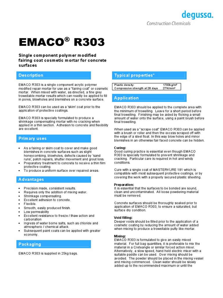 Tds - Emaco r303 | PDF | Mortar (Masonry) | Concrete