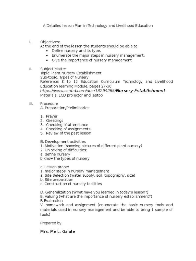 A Detailed Lesson Plan in Nursery Management | PDF | Plant Nursery | Weed