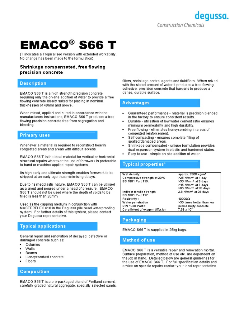 TDS - Emaco S66 T | PDF | Concrete | Building Engineering