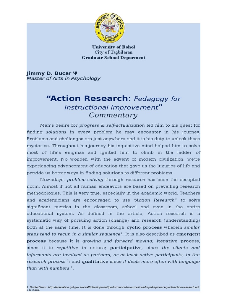 Action Research Commentary by Jimmy Bucar | PDF | Action Research | Teachers