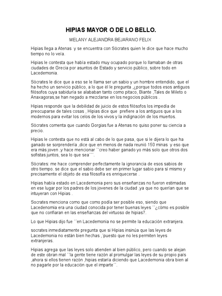 Hipias Mayor o de Lo Bello | PDF | Sócrates | Science
