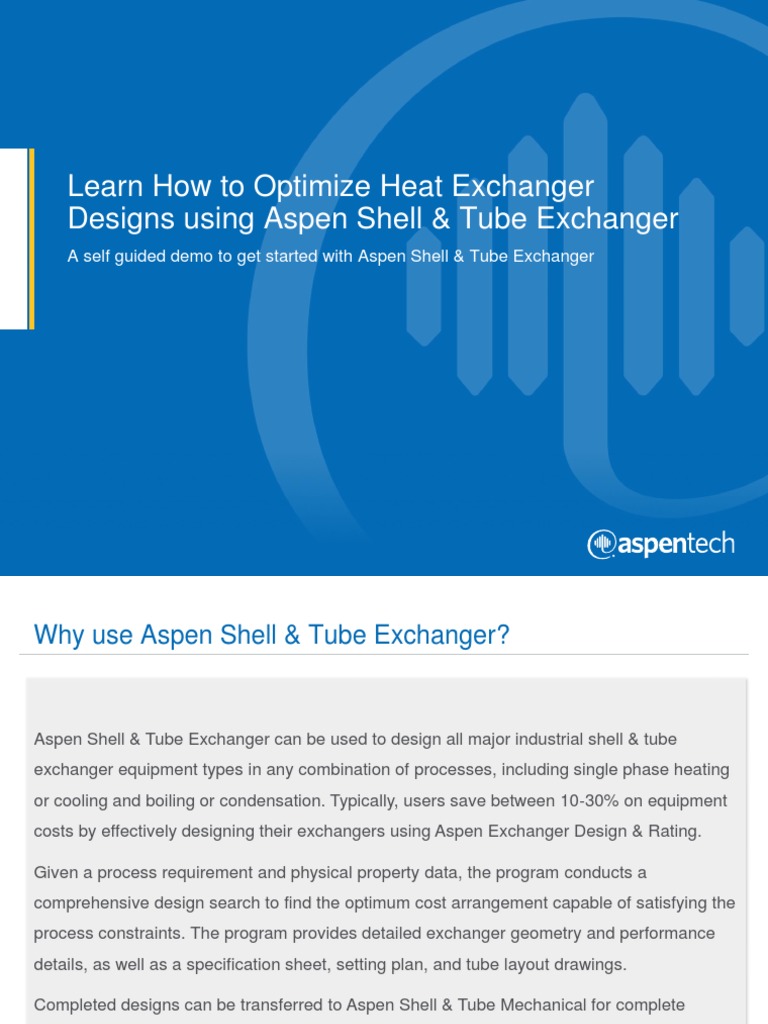 Self Guided Demo - Aspen Shell and Tube Exchanger V8.8 | PDF