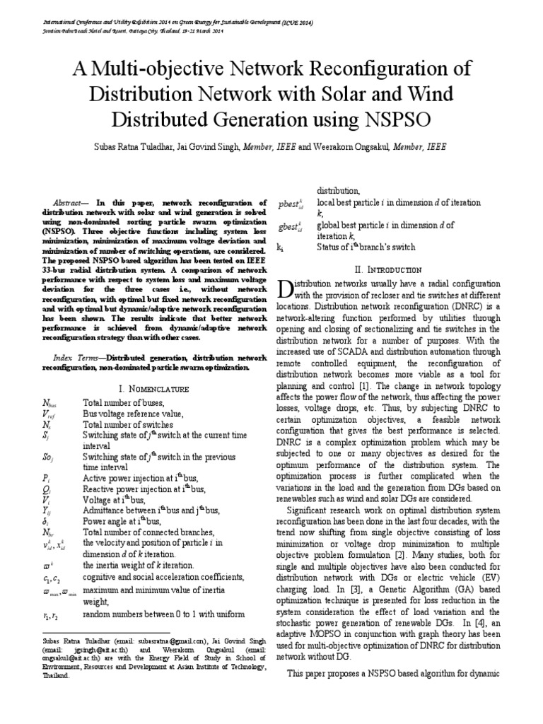 A Multi Objective Network Reconfiguration Of Distribution Network With Solar And Wind