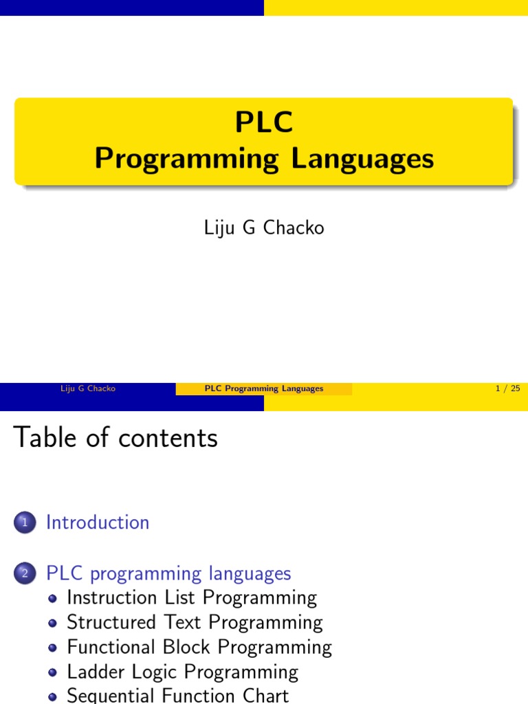 PLC Programming Languages: Liju G Chacko | PDF | Programmable Logic ...