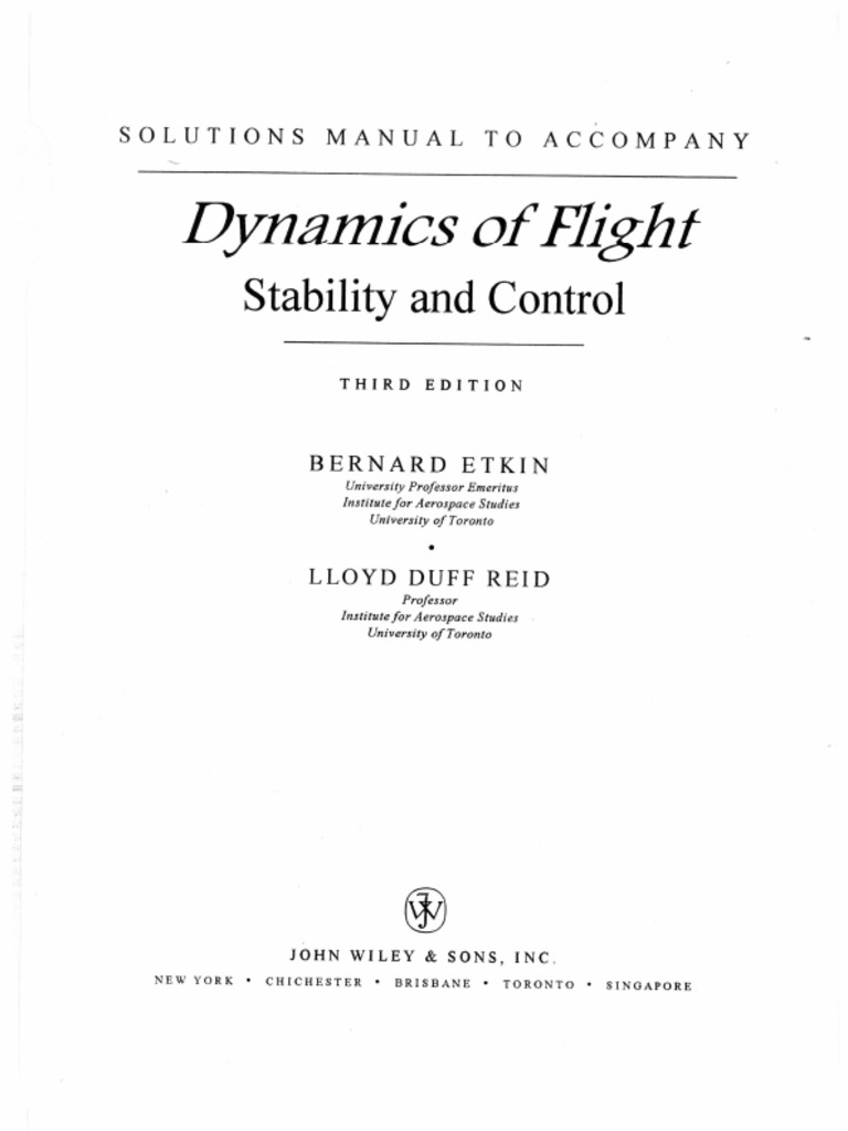 Dynamics of Flight 3rd EditionEtkin - Solutions | PDF