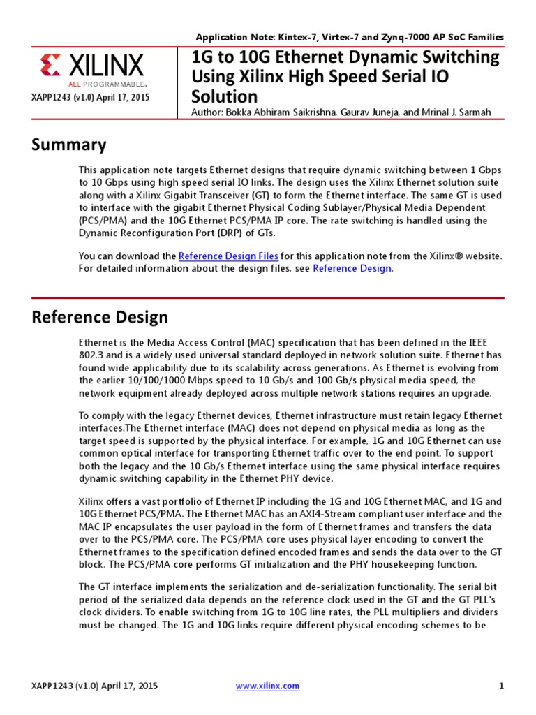 Xapp1243 1g 10g Switching | PDF | Ethernet | Physical Layer Protocols